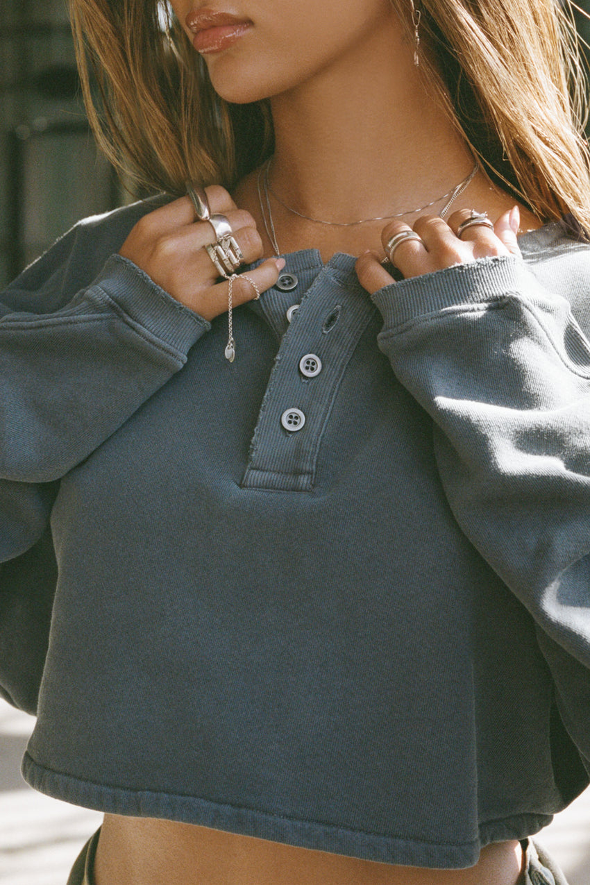 Henley Crop Sweatshirt - Evergreen French Terry – JOAH BROWN®