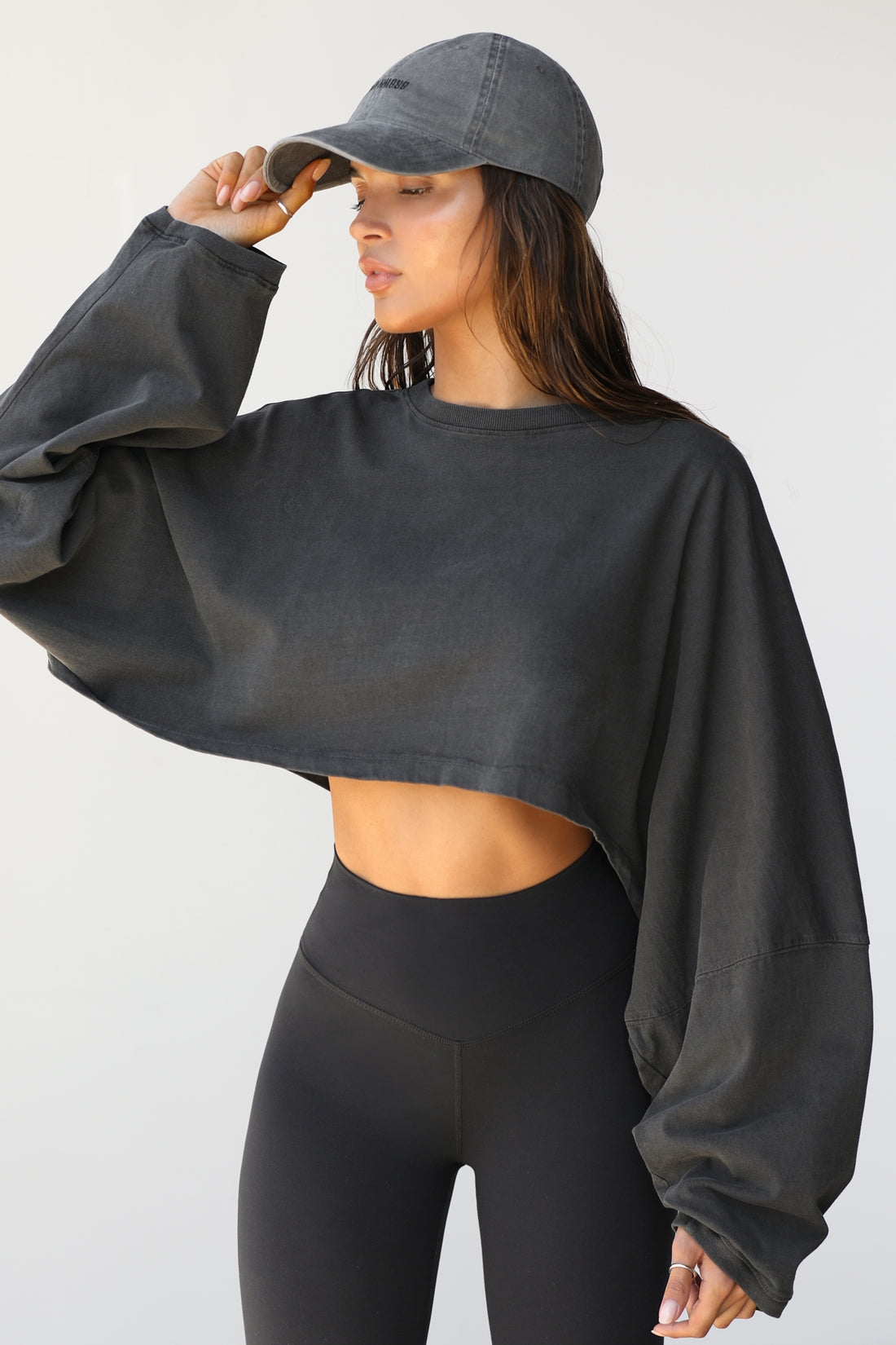 Slouchy Crop Long Sleeve - Washed Black Cotton – JOAH BROWN®